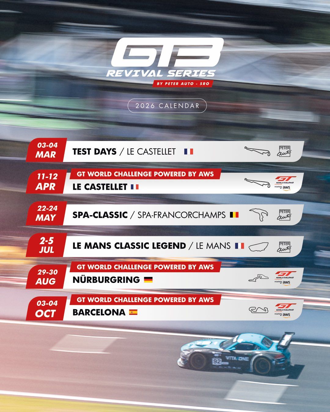 2026 GT3 Revival Series – Official Calendar Overview | 51GT3 Racing ...